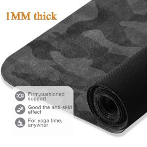 Qilmy Black Camouflage Yoga Mat Non Slip Hot Yoga Mat, Yoga Towel & Mat 2in1 Lightweight & Optimal Cushioning 71"x 26" Thickness 1mm