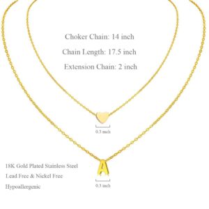 MOMOL 18K Gold Plated Stainless Steel Layered Heart Initial Necklace Personalized Tiny Letter M Choker Necklace Monogram Name Necklace for Women