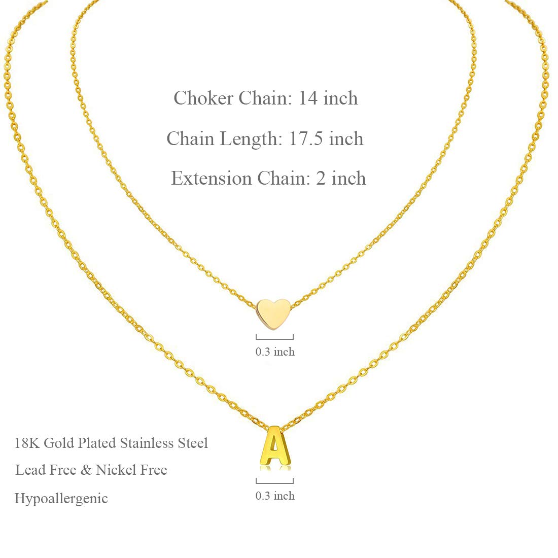 MOMOL 18K Gold Plated Stainless Steel Layered Heart Initial Necklace Personalized Tiny Letter M Choker Necklace Monogram Name Necklace for Women