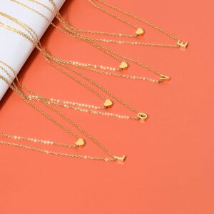 MOMOL 18K Gold Plated Stainless Steel Layered Heart Initial Necklace Personalized Tiny Letter M Choker Necklace Monogram Name Necklace for Women