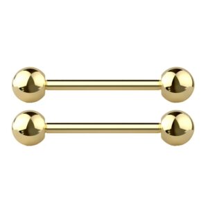 14g g23 implant grade solid titanium pvd plated internally threaded nipple barbells, sold as a pair (gold tone, 16mm (5/8"))