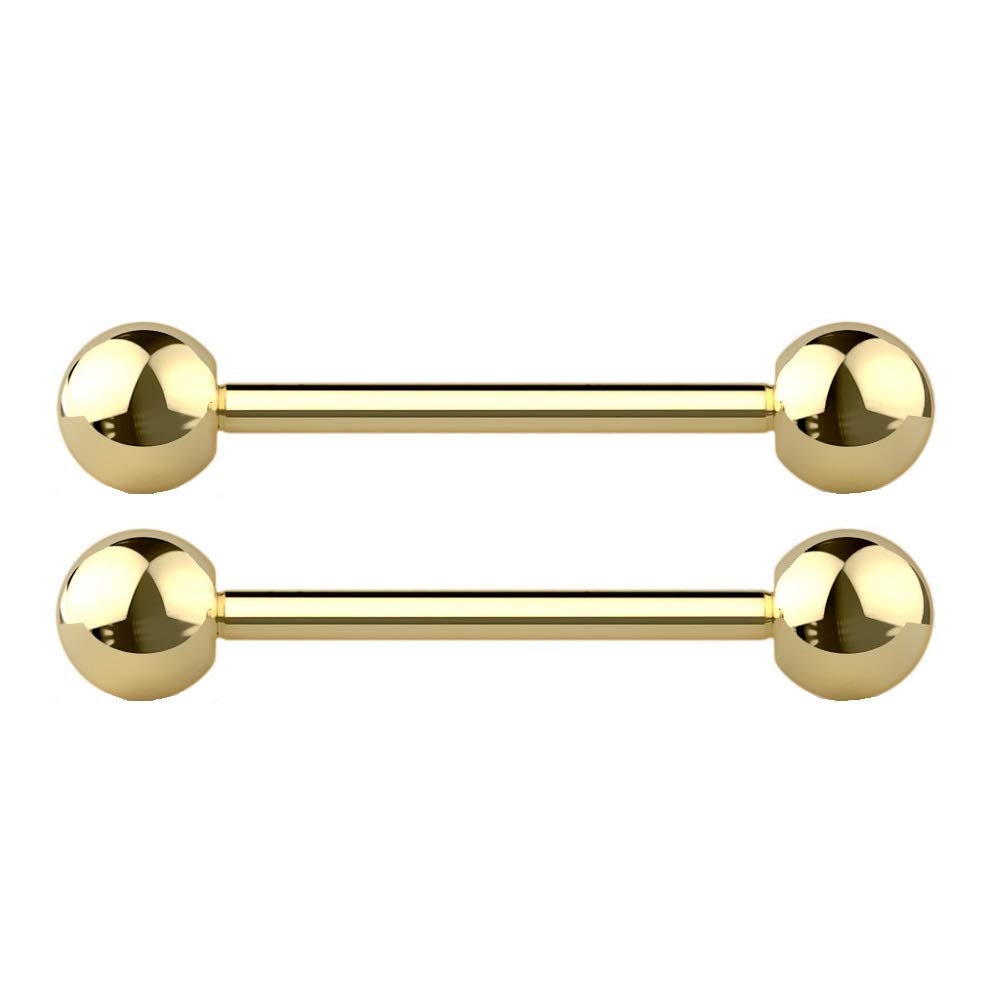 14G G23 Implant Grade Solid Titanium PVD Plated Internally Threaded Nipple Barbells, Sold as a Pair (Gold Tone, 16mm (5/8"))