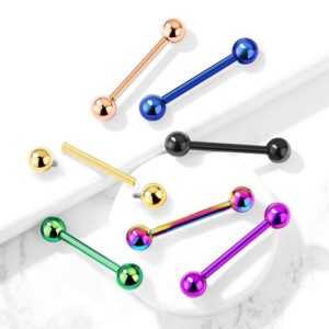 14G G23 Implant Grade Solid Titanium PVD Plated Internally Threaded Nipple Barbells, Sold as a Pair (Gold Tone, 16mm (5/8"))