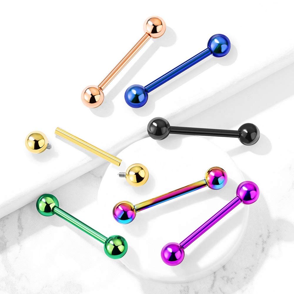 14G G23 Implant Grade Solid Titanium PVD Plated Internally Threaded Nipple Barbells, Sold as a Pair (Gold Tone, 16mm (5/8"))