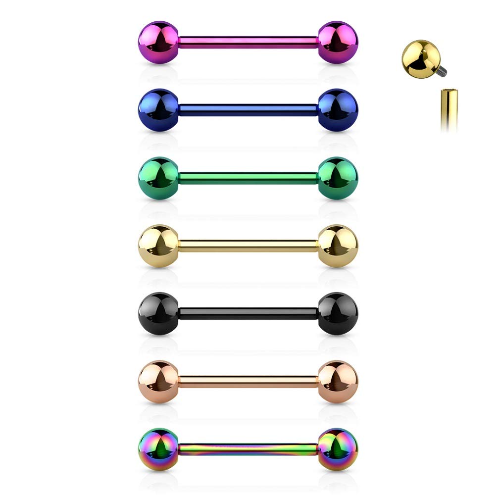 14G G23 Implant Grade Solid Titanium PVD Plated Internally Threaded Nipple Barbells, Sold as a Pair (Gold Tone, 16mm (5/8"))