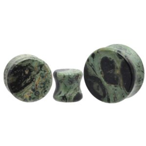 Mystic Metals Body Jewelry Pair of Green Eye Jasper Stone Double Flare Plugs (STN-641) (7/8" (22mm))