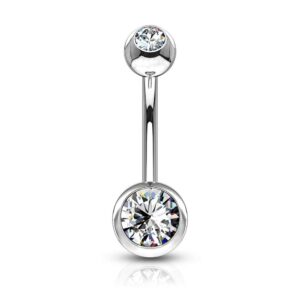 pierced owl 14g stainless steel cz crystal gem internally threaded belly button ring (clear, 12mm length)