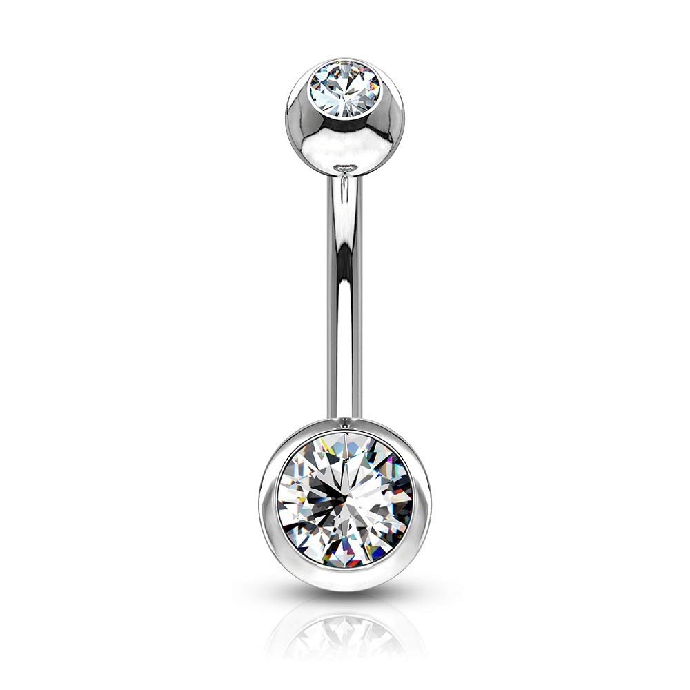 Pierced Owl 14G Stainless Steel CZ Crystal Gem Internally Threaded Belly Button Ring (Clear, 12mm Length)