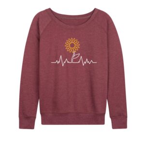 instant message - sunflower heartbeat - women's french terry pullover - size 2x heather maroon