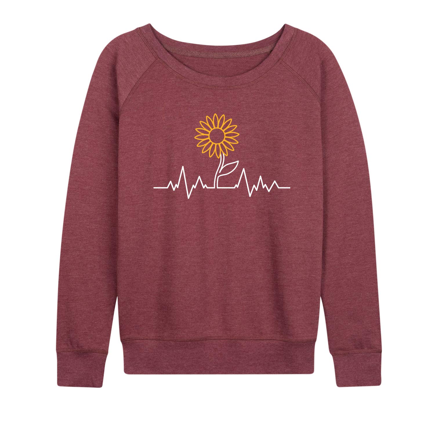 Instant Message - Sunflower Heartbeat - Women's French Terry Pullover - Size 2X Heather Maroon