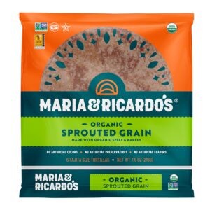 maria & ricardo's organic sprouted tortillas. (3 pack) usda certified organic, non gmo pv, vegan, kosher. 6 tortillas per pack