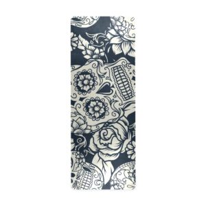 qilmy sugar skull yoga mat non-slip foldable sweat absorbent travel yoga mat with carrying bag for yoga, pilates, exercise, workout, bikram and hot yoga 71 x 26 inch