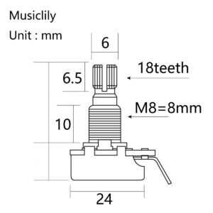 Musiclily Pro Brass Shaft Full Metric Size A500K Guitar Pots Audio Taper Potentiometers for Electric Guitar/Bass (Set of 4)