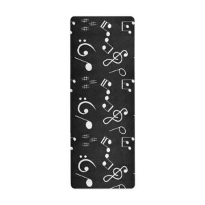 qilmy music note yoga mat non-slip foldable sweat absorbent travel yoga mat with carrying bag for yoga, pilates, exercise, workout, bikram and hot yoga 71 x 26 inch