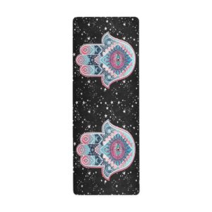 qilmy hamsa yoga mat non-slip foldable sweat absorbent travel yoga mat with carrying bag for yoga, pilates, exercise, workout, bikram and hot yoga 71 x 26 inch