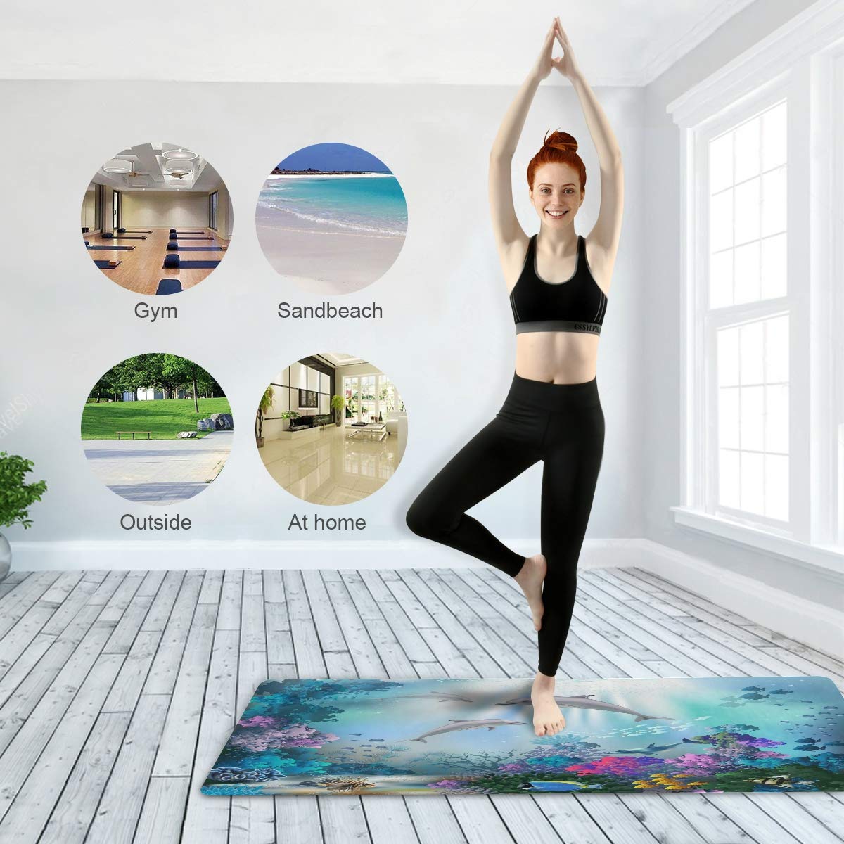 Qilmy Underwater World of Dolphins Yoga mat,Best No-Slip Hot Yoga Mat, No-Toxic,TPE Yoga mat,Ideas for Exercise,Yoga and Pilates(71”x26”X 1mm)