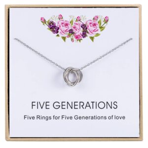 chiclove five generations necklace - sterling silver necklace gift for grandmother, gift for mom grandma nana, grandma, great grandma gift (five generations gifts)