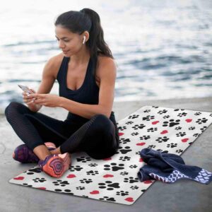 Qilmy Dog Cat Paw Print Yoga Mat | 1mm Extra Thin 71“ Long Non Slip Workout & Fitness Mat with Storage Bag for Yoga, Pilates & Floor Exercises