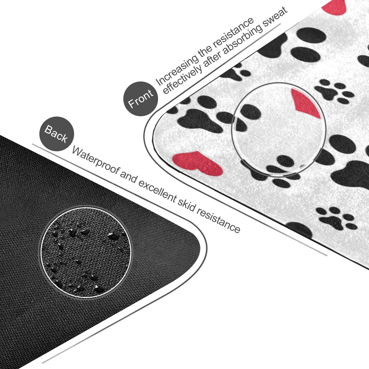 Qilmy Dog Cat Paw Print Yoga Mat | 1mm Extra Thin 71“ Long Non Slip Workout & Fitness Mat with Storage Bag for Yoga, Pilates & Floor Exercises