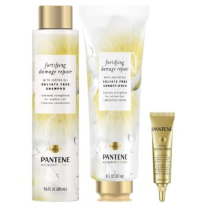 pantene sulfate free shampoo & conditioner set with castor oil+ hair mask treatment, nutrient blends fortifying damage repair