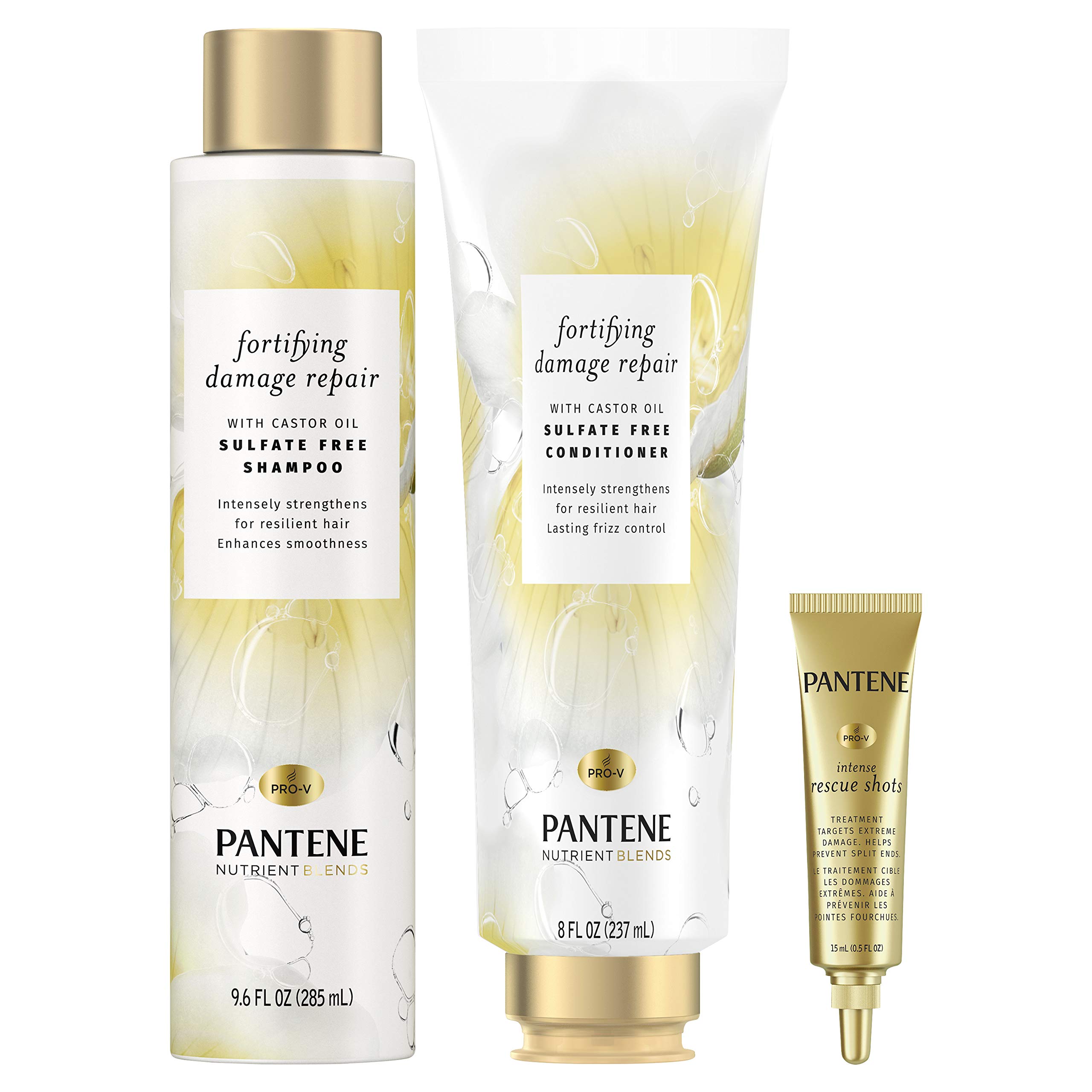 Pantene Sulfate Free Shampoo & Conditioner Set with Castor Oil+ Hair Mask Treatment, Nutrient Blends Fortifying Damage Repair