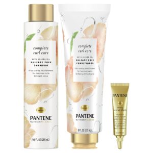 pantene sulfate free shampoo and conditioner plus hair mask rescue shot treatment, with jojoba oil for curly hair, nutrient blends complete curl care