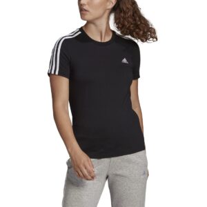 adidas women's essentials slim 3-stripes tee, black/white, x-large