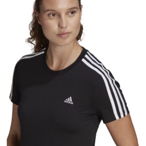 adidas Women's Essentials Slim 3-Stripes Tee, Black/White, X-Large