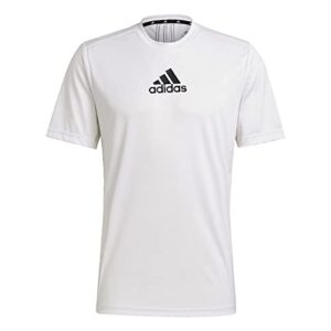 adidas men's primeblue designed 2 move 3-stripes tee, white/black, xx-large