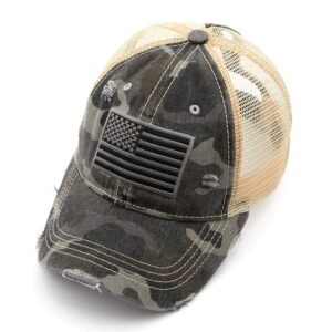 mesh ponycap: american flag - black camo