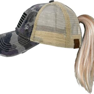 Mesh Ponycap: American Flag - Black Camo