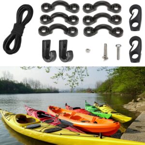 PERCARE Premium Kayak Bungee Cord Deck Rigging Kit 8 Feet Black with Screws and 2 J-Hooks, Boat Canoe Accessory Outfitting Fishing Storage Bungee Kit Tie Down Pad Eye with Screw and Lashing Hook