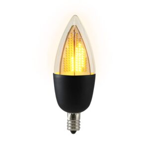 euri lighting flickering flame bulb, eca9.5-2120fcb, decorative ca9.5 candelabra e12 base, warm white 1800k, non-dim, 1w (6w equivalent), 80lm, black housing, ul listed, 1 count