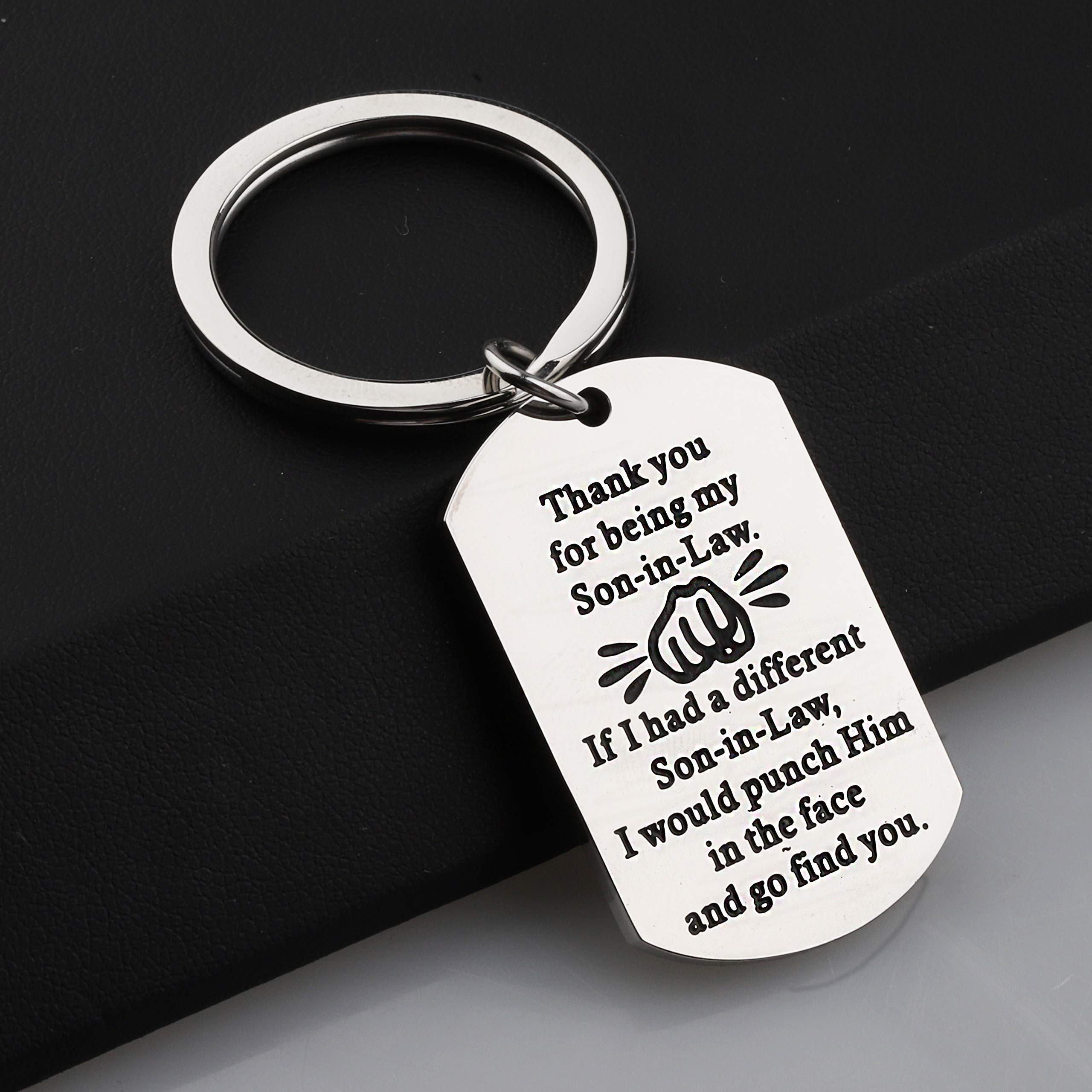 BEKECH Son-in-Law Gifts Bonus Son-in-Law Keychain Thank You for Being My Son-in-Law Keychain Funny Wedding Gift Jewelry from Mother-in-Law,Father-in-Law(silver)