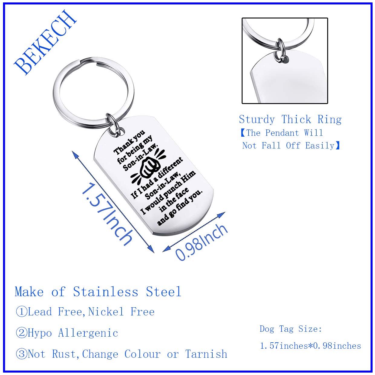 BEKECH Son-in-Law Gifts Bonus Son-in-Law Keychain Thank You for Being My Son-in-Law Keychain Funny Wedding Gift Jewelry from Mother-in-Law,Father-in-Law(silver)