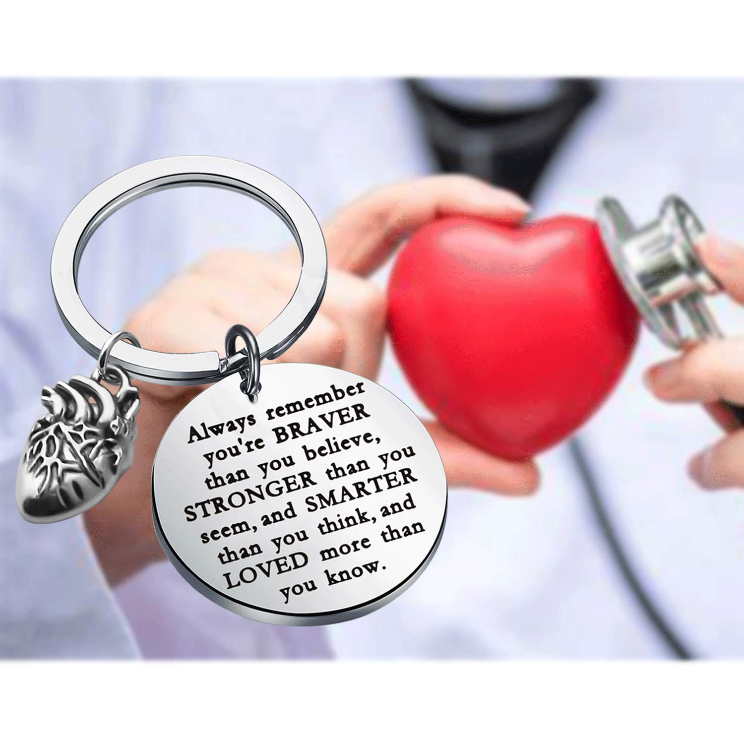 WSNANG Anatomical Heart Keychain Braver Stronger Smarter Than You Think Keychain Anatomy Cardiologist Gift (Anatomical Keychain)