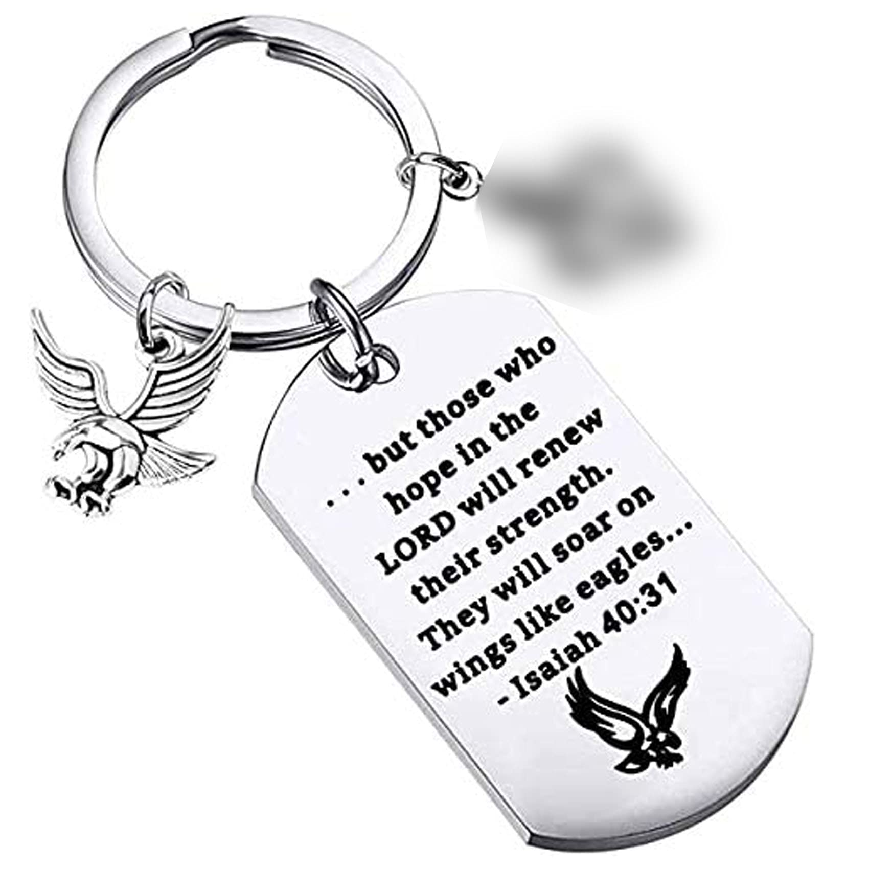 BEKECH Scout Gift Eagle Isaiah 40:31 Keychain But Those who Hope in The Lord Will Renew Their Strength Scout Gift Cub Scout Gift Christian Inspirational Gift for Scout (silver)