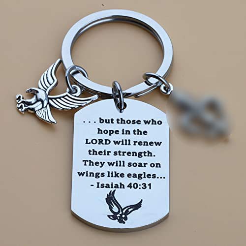 BEKECH Scout Gift Eagle Isaiah 40:31 Keychain But Those who Hope in The Lord Will Renew Their Strength Scout Gift Cub Scout Gift Christian Inspirational Gift for Scout (silver)