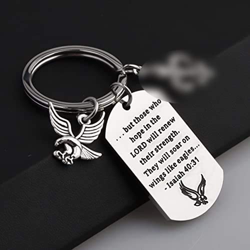 BEKECH Scout Gift Eagle Isaiah 40:31 Keychain But Those who Hope in The Lord Will Renew Their Strength Scout Gift Cub Scout Gift Christian Inspirational Gift for Scout (silver)