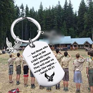 BEKECH Scout Gift Eagle Isaiah 40:31 Keychain But Those who Hope in The Lord Will Renew Their Strength Scout Gift Cub Scout Gift Christian Inspirational Gift for Scout (silver)