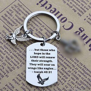 BEKECH Scout Gift Eagle Isaiah 40:31 Keychain But Those who Hope in The Lord Will Renew Their Strength Scout Gift Cub Scout Gift Christian Inspirational Gift for Scout (silver)