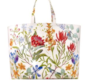 estee lauder cosmetics makeup travel bag (blue, red, green wildflowers tote)