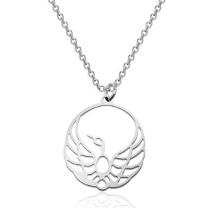 bekech rising phoenix pendant necklace phoenix charm jewelry inspirational fire bird for new beginnings phoenix charm necklace gift for her women friend graduates (silver)