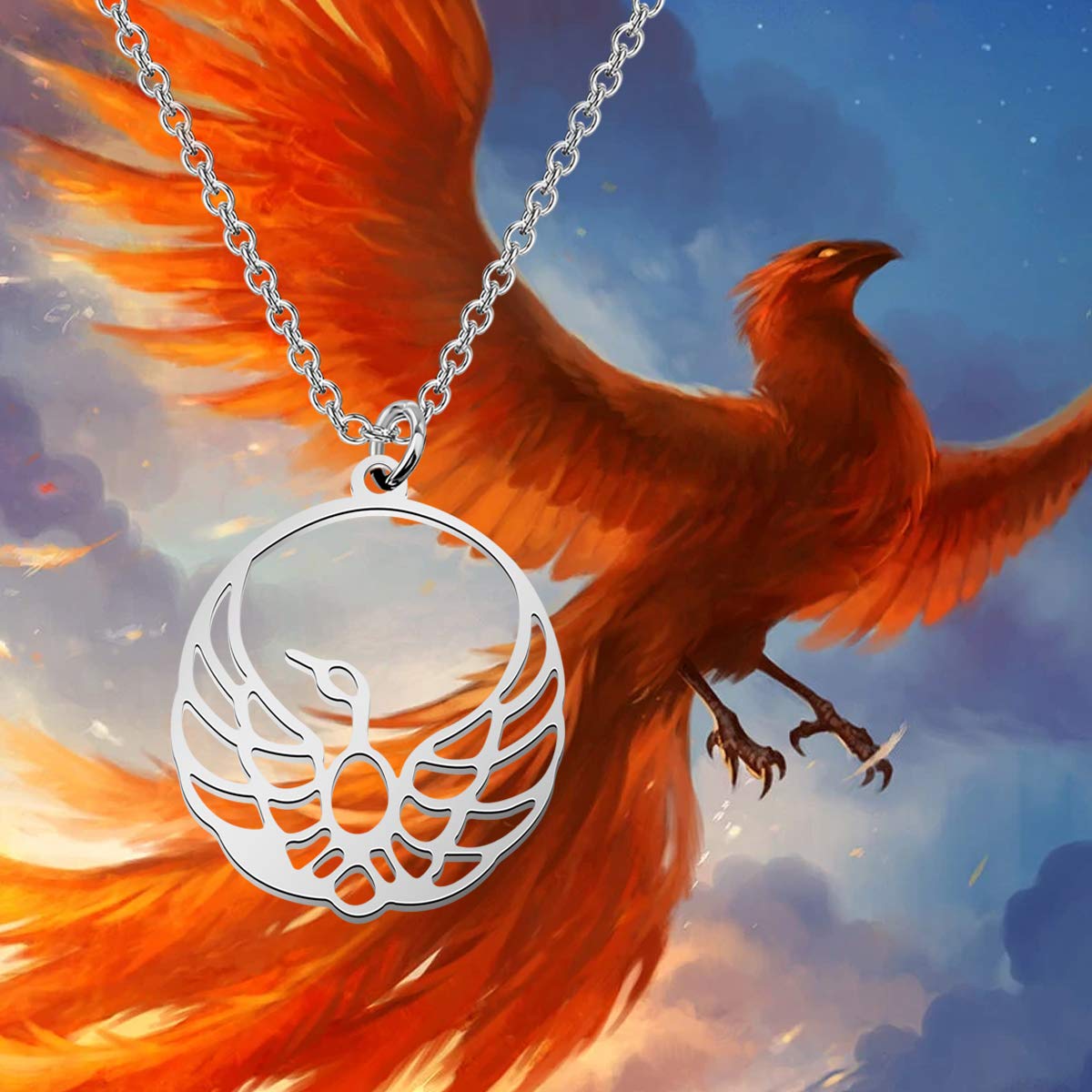 BEKECH Rising Phoenix Pendant Necklace Phoenix Charm Jewelry Inspirational Fire Bird for New Beginnings Phoenix Charm Necklace Gift for Her Women Friend Graduates (silver)