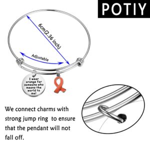 POTIY Orange Awareness Ribbon Charm Bracelet Kidney Cancer Leukemia Multiple Sclerosis Awareness Jewelry Cause Ribbon Inspirational Bracelet for Women (Orange Bracelet)