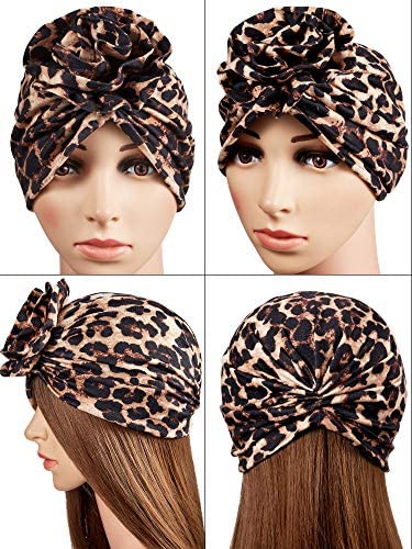 SATINIOR 6 Pieces Women Turban Flower African Pattern Headwrap Sleep Beanie Pre-Tied Bonnet Elastic Knot Cap