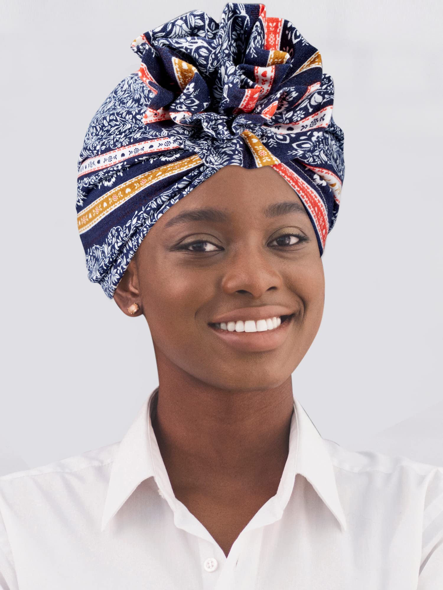 SATINIOR 6 Pieces Women Turban Flower African Pattern Headwrap Sleep Beanie Pre-Tied Bonnet Elastic Knot Cap