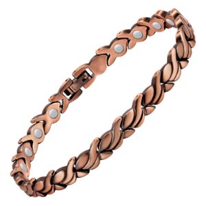 feraco copper bracelets for women, 99.99% pure copper magnetic bracelets with effective neodymium magnets, adjustable jewelry gift with sizing tool (fishtail)