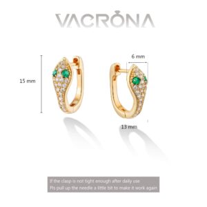 VACRONA Gold Hoop Earrings Huggie Earrings for Women 14k Gold Plated Small Hoops Green Snake Shell Beaded Earrings Hypoallergenic Jewelry Gift