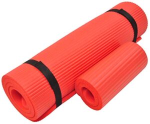 signature fitness 1/2-inch extra thick high density anti-tear exercise yoga mat with knee pad and carrying strap, red